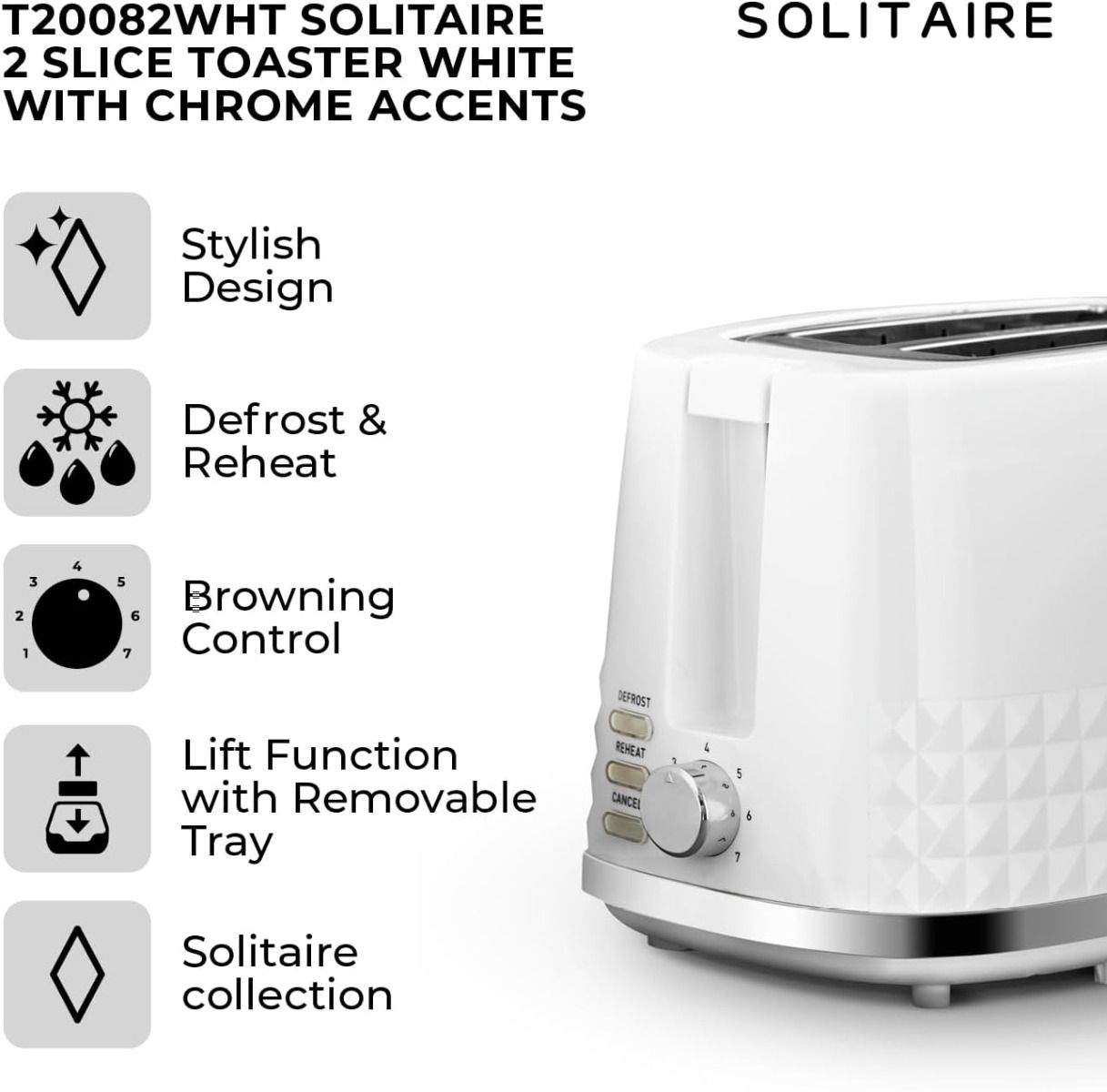 Tower T20082WHT 2-Slice Toaster, White | Carters Direct