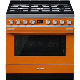 Smeg CPF9GPOR 90cm Portofino Dual Fuel Range Cooker Orange at ...